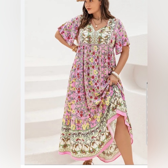 Rusttydustty | Dresses | Rusttydustty Bohemian Pink Floral Flutter ...